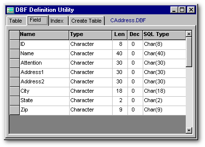 DBF Definition Utility